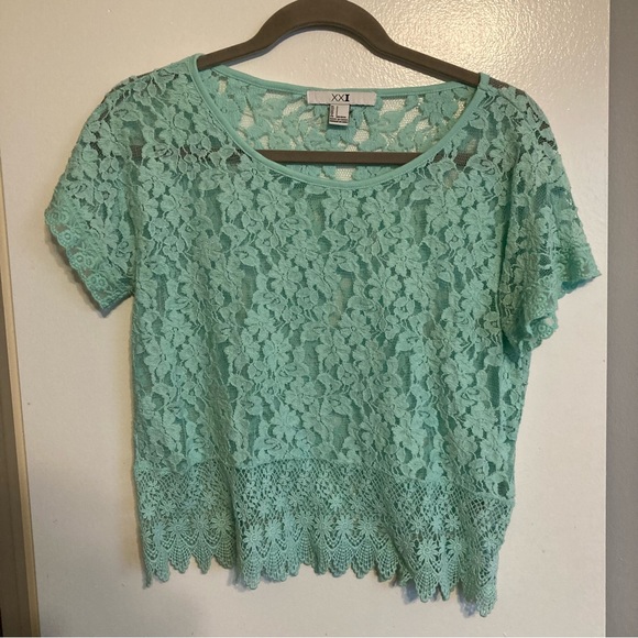 Forever 21 | Tops | Forever 2 Turquoise Lace Tee Shirt | Poshmark